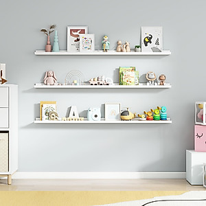 Axeman Picture Ledge Shelf, White Floating Shelves for Wall 56 Inch Set of 3, Picture Ledge Wall Shelf with Lip, Floating Shelves with Lip, Nursery Shelves Bookshelf Vinyl Record Shelf - White