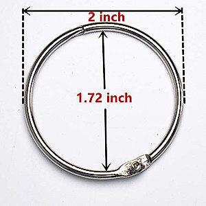 Loose Leaf Binder Rings Office Book Ring Clips 2 inch (20 Pack) for Index Cards Note Paper Metal Nickel Plated (Silver)