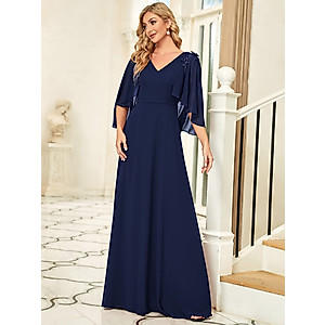 Ever-Pretty Women's Long Cape Sleeve Chiffon Maxi Evening Dress Navy Blue US4