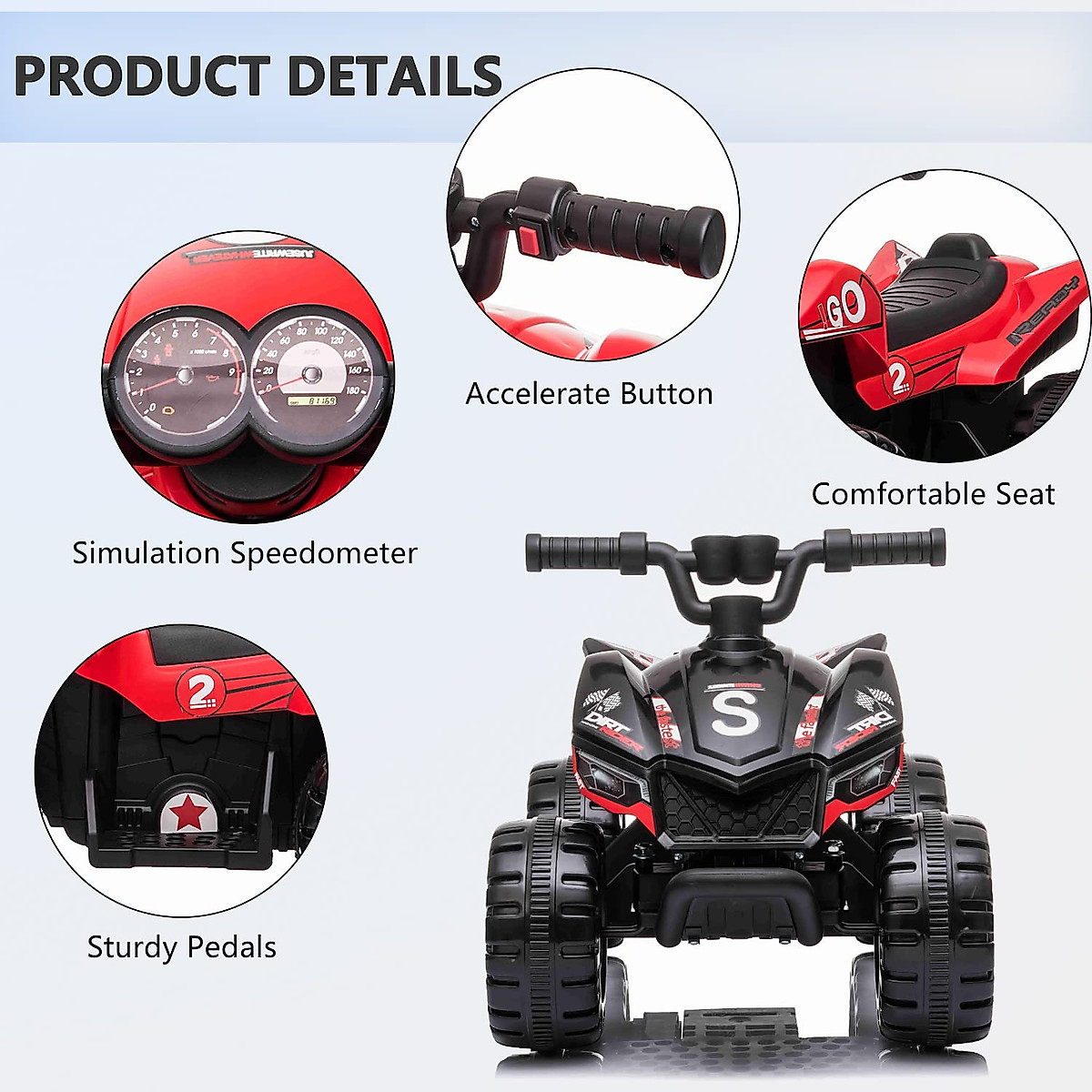 AVRCECI Kids ATV Electric Vehicles 4 Wheeler Toddler Car with Four Wheels,Music,DIY Sticker,6V Battery Powered Quad for Boys Girls,Ride on Car