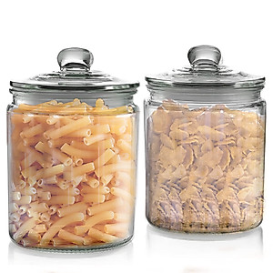 Set of 2 Glass Jar with Lid (2 Liter) | 1/2 Gallon Airtight Glass Storage Cookie Jar for Flour, Pasta, Candy, Dog Treats, Snacks & More | Glass Organization Canisters for Kitchen & Pantry | 68 Ounces (Set of 2)