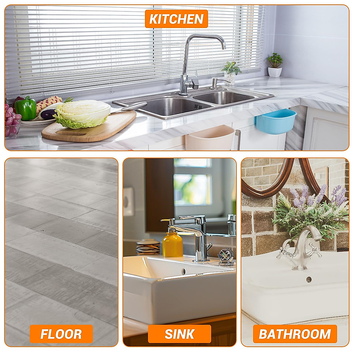 4 PCS Caulking Tool Set - Silicone Sealant & Grout Finishing Tools, Grout Scraper & Caulking Removal Kit for Kitchen, Bathroom, Floor, Window, and Sink Joint Sealing - Reusable & Replaceable (Orange)