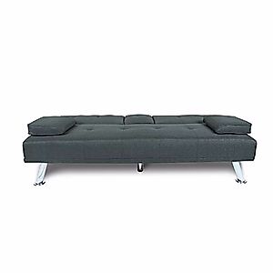 ERYE Modern Futon Loveseat Convertible Sleeper Bed for Living Room Apartment Small Space Furniture Sets with 2 Cup Holders Metal Legs,Removable Soft Pillow-Top Armrest, Sofa & Couch, Dark Grey