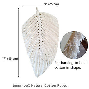 Macramé Wall Hanging Leaf Feather | Wall Décor Boho Modern Décor | Large Macramé Feather 18" x 9" Room Décor for Girls Bedroom Nursery Bohemian Décor