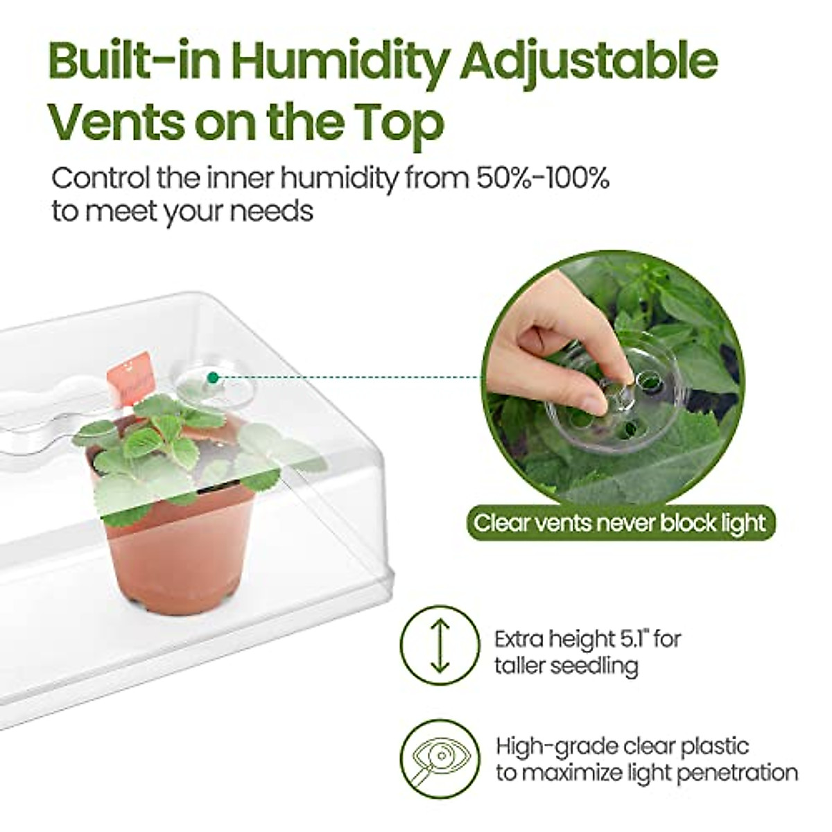 [Upgraded Light] Seed Starter Kit with Grow Light - Durable Seed Tray, 60 Cell Seed Starting Tray, Humidity Dome for Seed Growing Germinating, Seedling Starting, Cutting Clone & Plant Propagation Kit