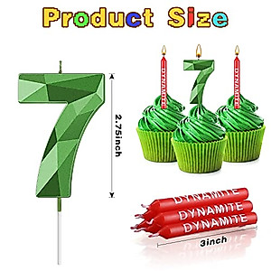 13 Pcs Birthday Cake Candle TNT Themed Birthday Candles 3D Design Green Number Candles for Birthday Cakes Dynamite Birthday Candles for Wedding Baby Shower Video Game Party Kids Adults (Number 7)