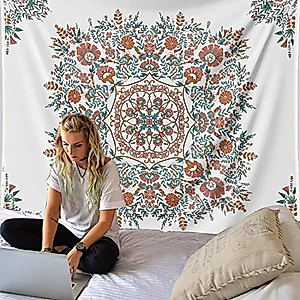 LANG XUAN Mandala Tapestry Wall Hanging Flower Psychedelic Tapestry Wall Hanging Decor for Living Room Bedroom Bohemian Plant Print (Green, 51.18" x 59.06")