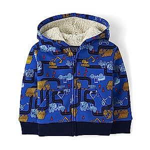 The Children's Place,and Toddler Long Sleeve, Sherpa Lined, Zip-Front Hoodie Sweatshirt,RENEW BLUE,18-24 Monts