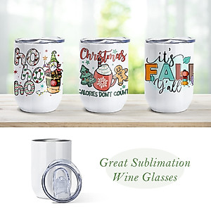 AGH 12oz Sublimation Wine Tumbler Blanks Wine Glasses Set of 12, Stainless Steel Insulated Wine Tumbler with Lids, Stemless Wine Glass, Wine Accessories Wine Gifts for Women