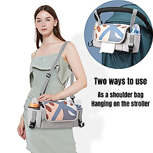 SPINSM Universal Stroller Organizer Bag with Insulated Cup Holder - Easy Access Wipes Pocket - Adjustable Shoulder Strap Fits for All Baby Stroller, Stroller accessories, Stroller Caddy (Grey) 702#