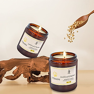 TTRWIN Sandalwood & Patchouli Scented Candle, 50H Long Burning, 200g Natural Soy Wax, Wood Fragrance Glass Jar Candle, Aromatherapy Gift for Mother's Day, Housewarming