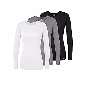 Adar Uniforms Underscrubs for Women 3 Pack, Long Sleeve Underscrub Comfort Tee, 2903, Black/Dark Marl Gray/White, S