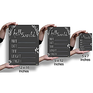 Cohas Hello World Newborn Baby Announcement Chalkboard Sign with Mixed Flower Theme, 9 by 12 Inches, Pink Marker