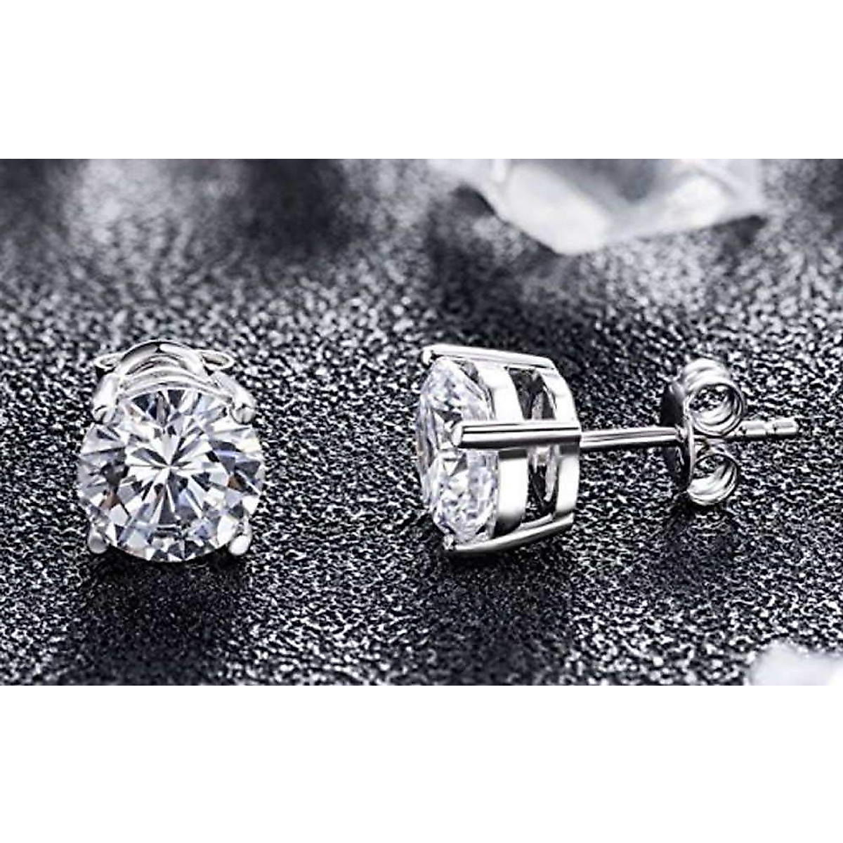 Sterling Silver Rose Opal Birthstone Stud Earrings Cubic Zirconia Diamond Gemstone Hypoallergenic Nickel Free Women Girl Men Fine Jewelry (White)