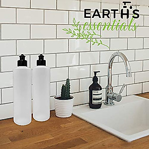 2 Pack Refillable 16 Ounce HDPE Squeeze Bottles With Push/Pull Button Top Dispenser Caps-Great For Lotions, Shampoos, Conditioners and Massage Oils From Earth's Essentials (Black Cap)