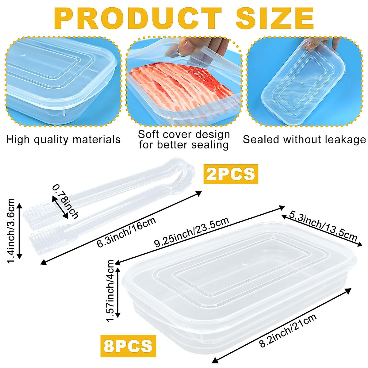 KKONHII Bacon Keeper, 8 Pcs Deli Meat Container for Fridge Plastic Saver Container with Lids and 2 Bacon Clip Airtight Cold Cuts Cheese Container Food Storage Box Shallow Low Christmas Cookie Holder