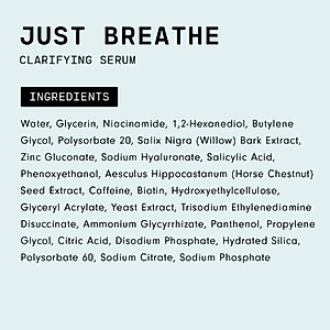 Versed Just Breathe Clarifying Facial Serum - Blend of Antioxidants, Niacinamide, White Willow and Zinc Helps Reduce Blemishes, Decongest Pores and Soothe Redness - Vegan Acne Serum (1 fl oz)