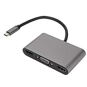 5 Ports USB C Hub, 5 in 1 USB C Hub Multiport Adapter, Type C to Dual HDMI VGA USB3.0 100W Fast Charging PD Hub for Laptops, Supports 3 Monitors