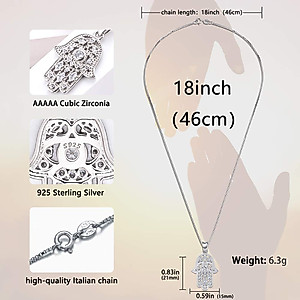 Aniu 925 Sterling Silver Jewelry for Women, Hamsa Hand of Fatima Evil Eye Jewelry with Cubic Zirconia, Comes with Black Jewelry Gift Box