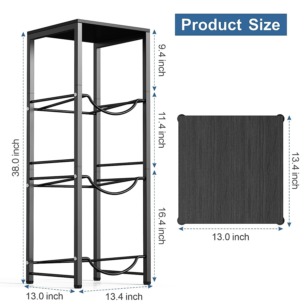 DIRZA 5 Gallon Water Jug Holder with Top Shelf, 3 Tier Water Bottle Holder,Heavy Duty Water Storage Rack for Water Cooler Jug,Water Jug Stand Organizer for Home Kitchen Office Brilliant Black