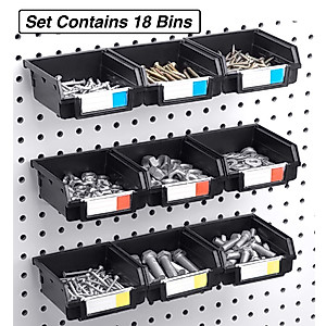 Right Arrange Pegboard Bins – 18 Pack Black - Hooks to Any Peg Board - Organize Hardware, Accessories, Attachments, Workbench, Garage Storage, Craft Room, Tool Shed, Hobby Supplies, Small Parts
