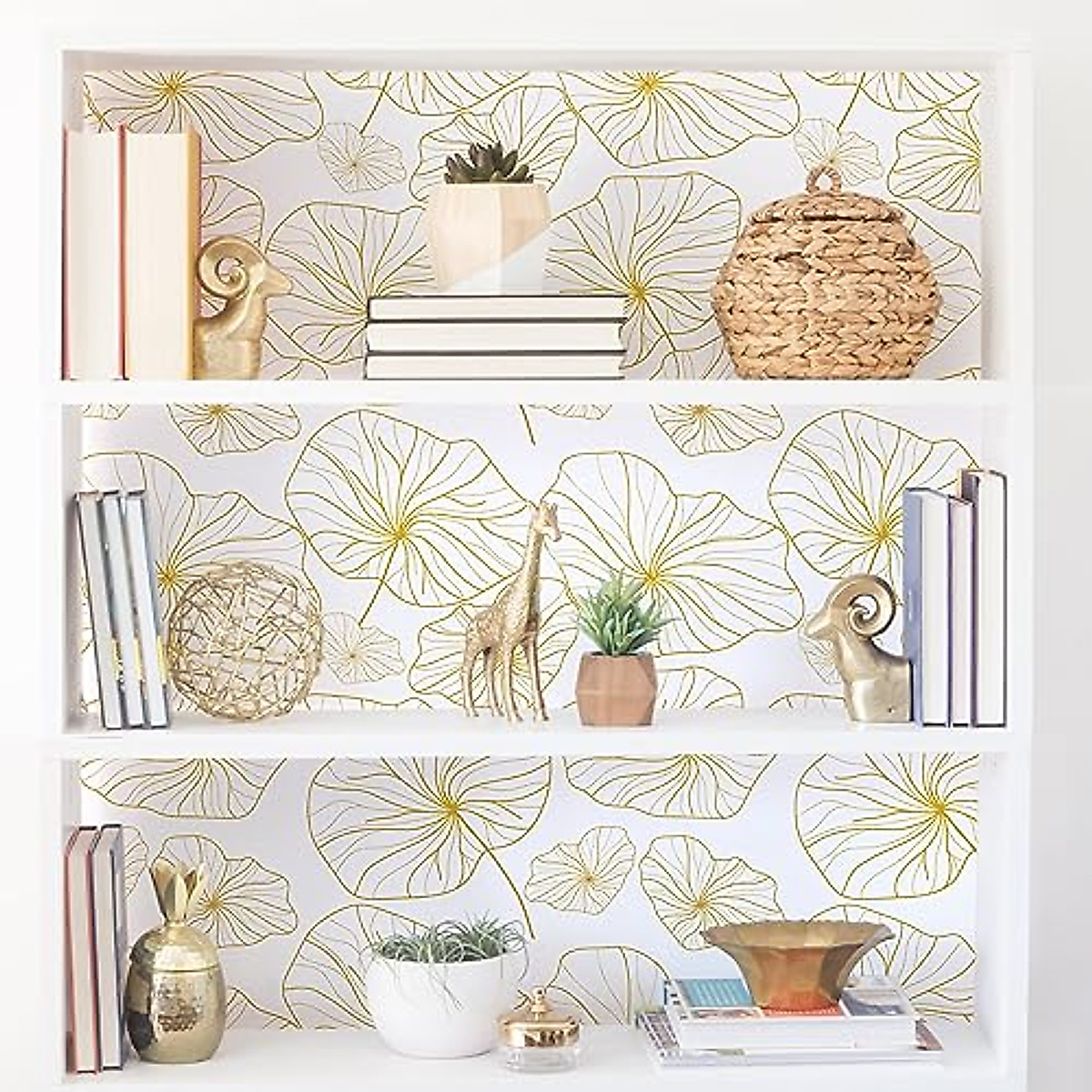 Nukofal Lotus Leaf Wallpaper Peel and Stick Wallpaper Lotus Floral Wallpaper 17.7In x 118.1In Leaf Contact Paper Gold and White Wallpaper Modern Removable Wallpaper Self Adhesive Wall Paper Vinyl