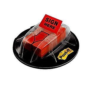 Post-it Message Flags, "Sign Here", 200/Desk Grip Dispenser, 1 Dispenser/Pack, 1 in Wide, Red (680-HVSHR)