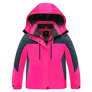 ZSHOW Girls' Warm Winter Coat Fleece Waterproof Ski Jacket with Removable Hood(Rose Red, 14-16)