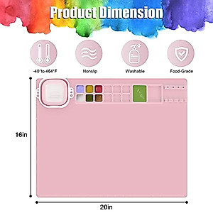 OQEEN Silicone Craft Mat, Thick Nonslip Silicone Art Mat for Kids, Oversize 20"x16" NonStick Silicone Painting Mat with Cleaning Cup, Artist Mats for Painting, Epoxy Resin, and Handmade