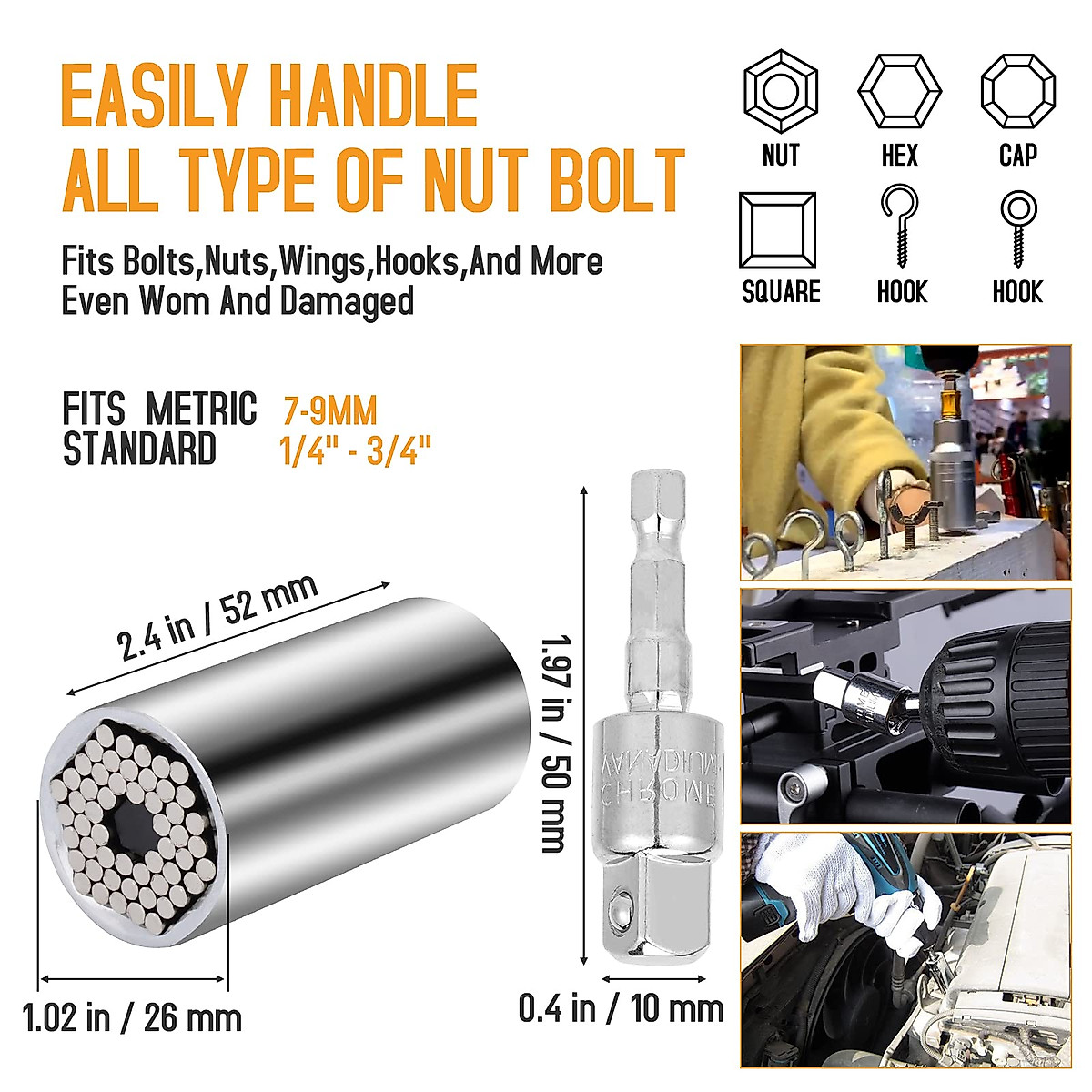 22pcs Flexible-Drill-Bit-Extension Set, 105°Right-Angle-Drill Attachment,Hex Shank Drill-Bit-Kit Rotatable Joint Socket 1/4 3/8 1/2 in Hex Socket Adapter Bendable Drill-Bit-Extension Screwdriver Bit…