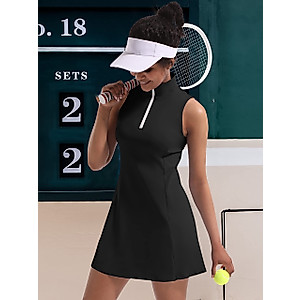 Tennis Dress for Women, Tennis Golf Dresses with Built in Shorts and Pockets for Sleeveless Workout Athletic Dresses Black