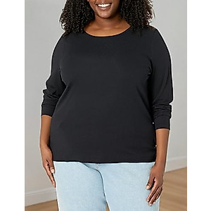 Amazon Essentials Women's Slim-Fit Long Sleeve Rib Knit Crew Neck Top (Available in Plus Size), Pack of 2, Black, X-Large