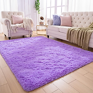 Softlife Ultra Soft Fluffy Area Rugs for Bedroom, Girls and Boys Room Kids Room Nursery Rug, 4 x 5.3 Feet Shaggy Fur Indoor Plush Modern Floor Carpet for Living Room Christmas Decor, Purple