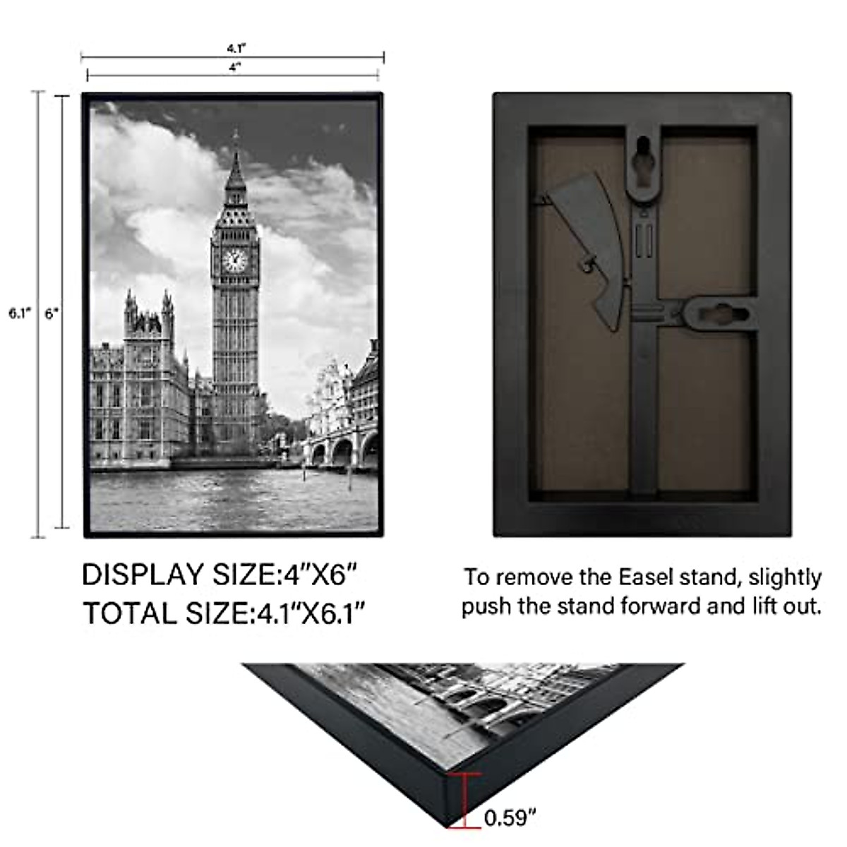 GOmaize Front Loading Black Picture Frame 4x6 Set of 10 Wall and Table Mounting