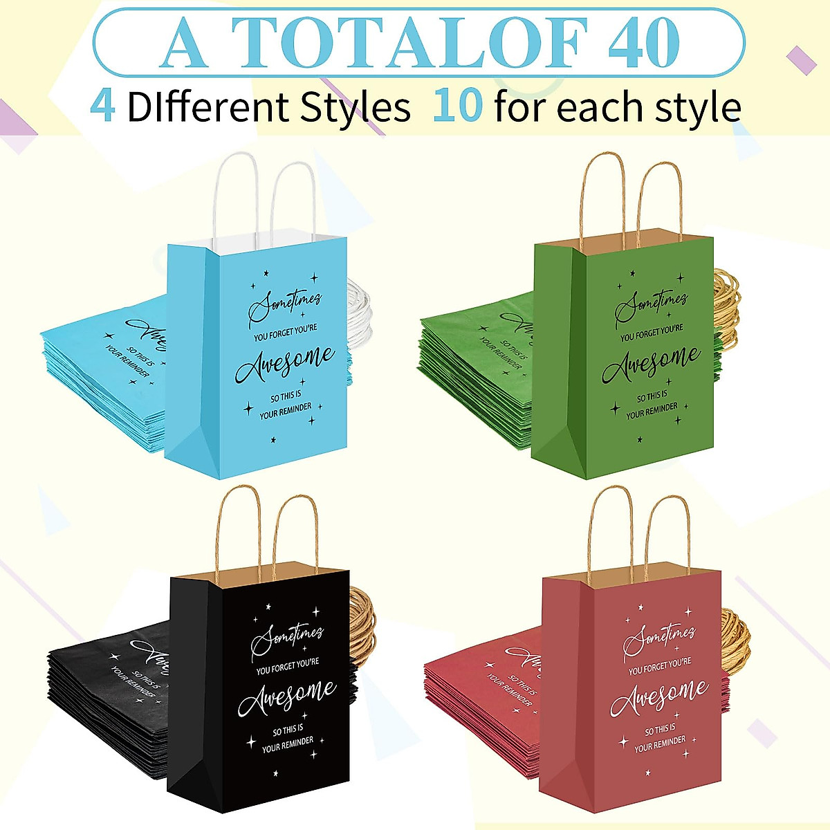 Noveread 40 Pcs Thank You Gift Bags with Handles Employee Appreciation Gift Bags Kraft Paper Party Favor Goodie Bags for Coworker Colleague Women Teacher Christmas Birthday Gift, 8.3 x 4.3 x 10.6 Inch