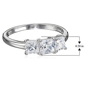 MORGAN & PAIGE Platinum Plated 925 Sterling Silver Princess-Cut Cubic Zirconia Yesterday, Today, Tomorrow 3-Stone Engagement or Anniversary Ring - Size 7