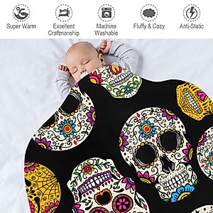 LAKIMCT Mexican Sugar Skulls Round Soft Baby Blankets for Boys Girls, Newborn Blanket for Suitable for Swaddling Sleep Stroller Cover Nursery Blanket, 35 Inch