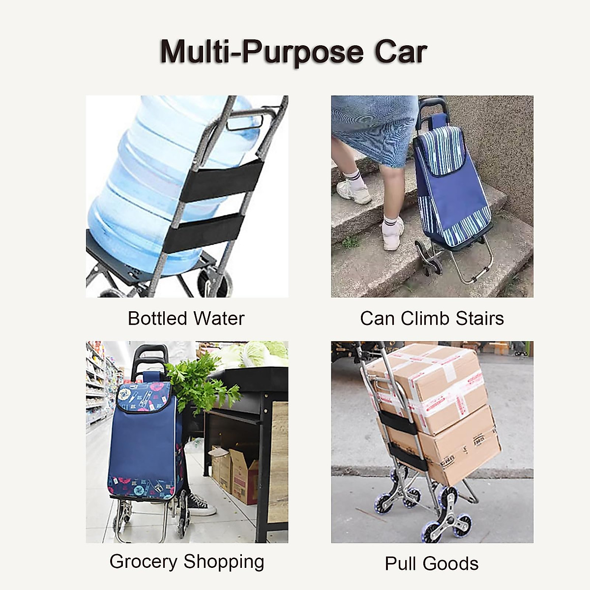 Hand Truck, Moving Cart With Wheels, Collapsible Grocery Cart，with Removable Bag And Rolling Personal Trolley,Standard (Color : Blue Strips)