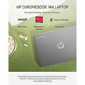 HP Chromebook 14a Laptop, AMD 3015Ce Processor, 4 GB RAM, 32 GB eMMC Storage, 14-inch Micro-Edge HD Display, Google Chrome OS, Anti-glare Screen, Long-Battery Life (14a-nd0010nr, 2021, Mineral Silver)