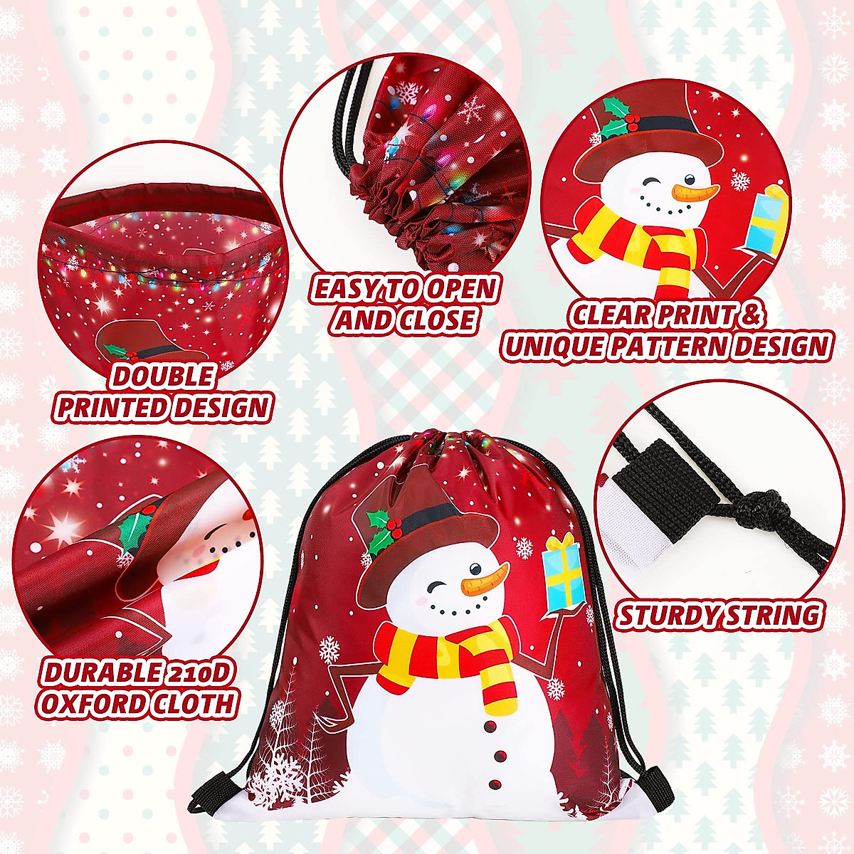 Mixweer 24 Pcs Christmas Drawstring Gift Bags Bulk Xmas Kid Snowman Goodies Snack Treat Presents Wrapping Reusable Children Birthday Party Sport Supplies 12 x 10 Inch (Vivid Style)