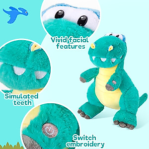 Houwsbaby 13'' Green LED Glowing Dinosaur T-Rex Light Up Stuffed Animal Night Light Plush Toy Hugging Soft Kawaii Gifts for Kids Boys Girls Decoration Holiday Birthday Present