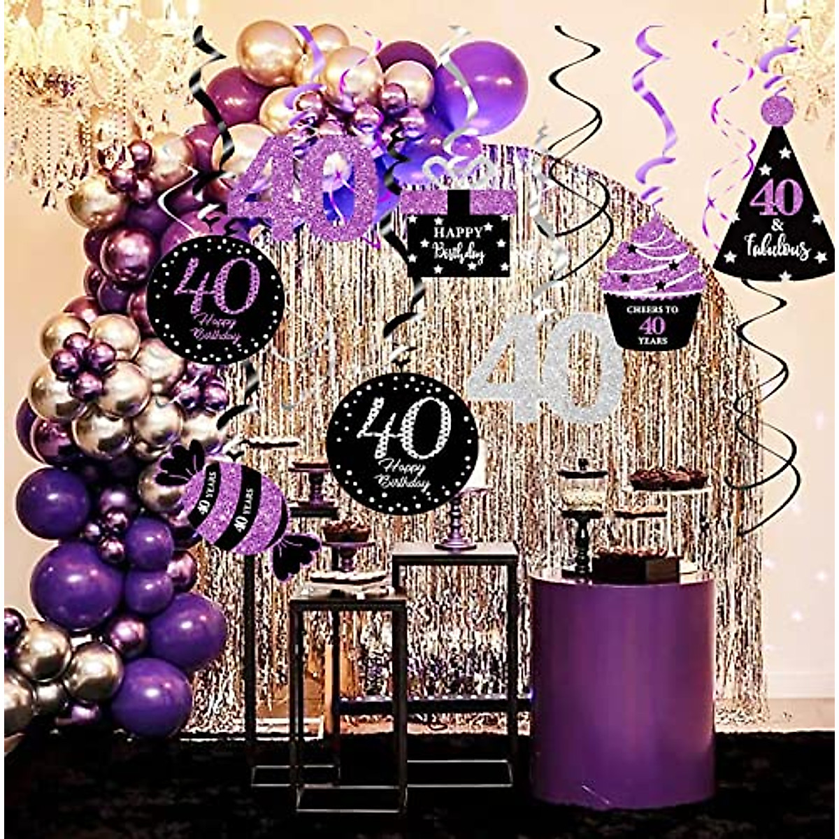 40th Birthday Decorations Women Purple Black Silver for Women Qian’s Party Purple Silver Black Foil Hanging Swirls Decorations 40th Birthday Party Hanging Decor – Women 40th Birthday Party Decorations