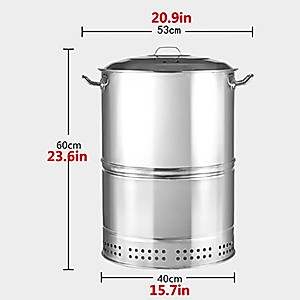WANGF Charcoal BBQ Hanging Stove Charcoal Braised Grill Barrel Large Capacity Barbecue 201 Stainless Steel Split Oven 360° All Round Roasting Oil Charcoal Separation 60 * 53 * 40cm