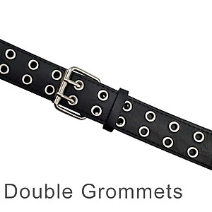 YUCFOREN Double Grommet Punk Leather Belt Unisex 2 Hole Fashion Jeans Belt