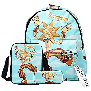 Cartoon Anime Sundrop Fnaf 3 Piece Backpack Lunch Bag Shoulder Bag Pencil Bag For Teen Fashionblack, Black2