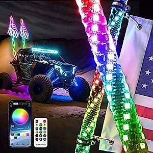 3FT-2PC LED Whip Lights for UTV RGB Chasing/Dancing Light Remote Control APP-Supported, 600+ Color Mode Combinations, RGB Chasing Lighted Antenna Whips for UTV, ATV, Truck, Dune Buggy