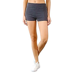 Pure Look Women’s 3-Pack Fold Over Waist Active Stretch Cotton Yoga Shorts, Large, Navy, Brown, Charcoal