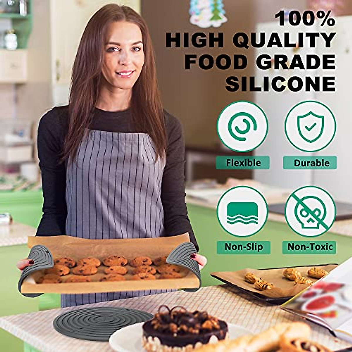 iLUV Silicone Trivets - Extra Thick for Hot/Cold Pans, Pots, and Dishes Holders - Coffee Mats, Tea Pads, Utensil Spoon Rest - Heat Resistant Food Grade Cooking/Baking/Serving - Multi-Use 8" 3pcs Gray