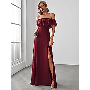 Ever-Pretty Women's Off The Shoulder Bridesmaid Dresses Side Split Beach Maxi Formal Dress Burgundy US16