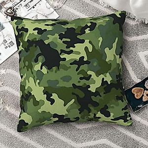 AdaNti Camo Green Print Corduroy Throw Pillow Covers Soft Square Throw Pillow Case Home Decorations for Bed Sofa Living Room 16"x16"